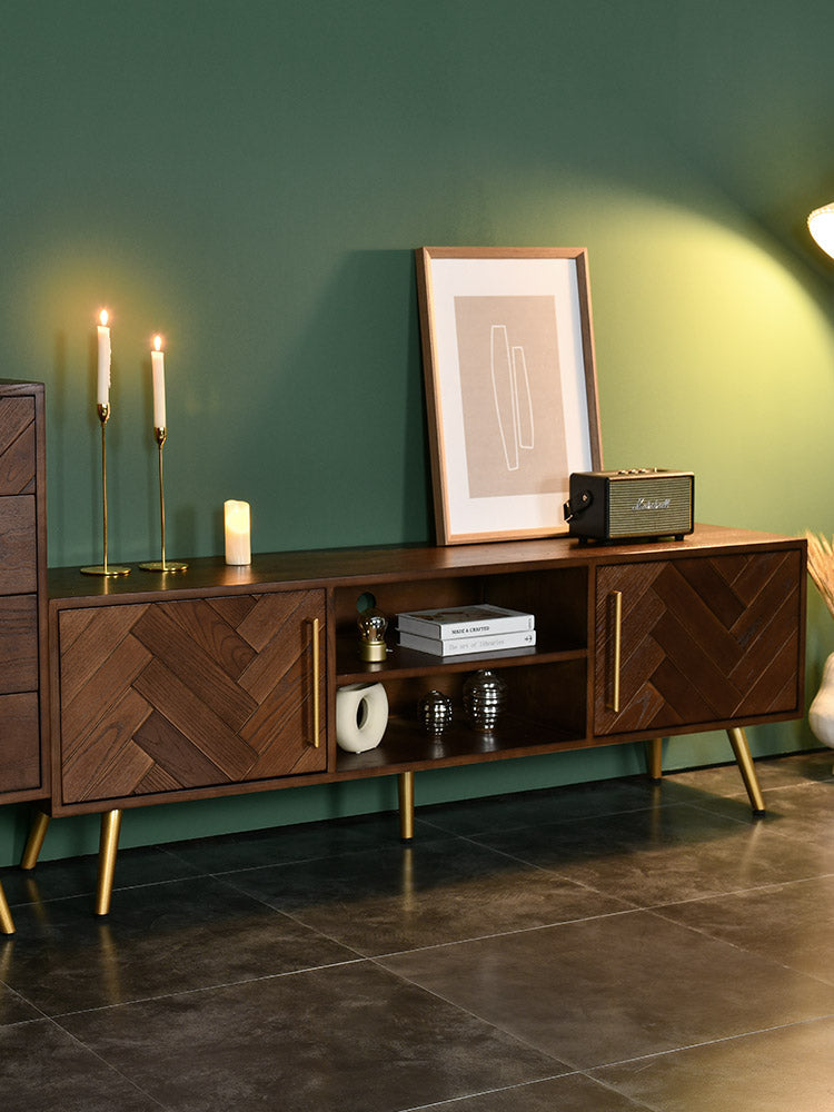 LILAH Herringbone TV Console Solid Wood American Ash Cabinet – Teak ...